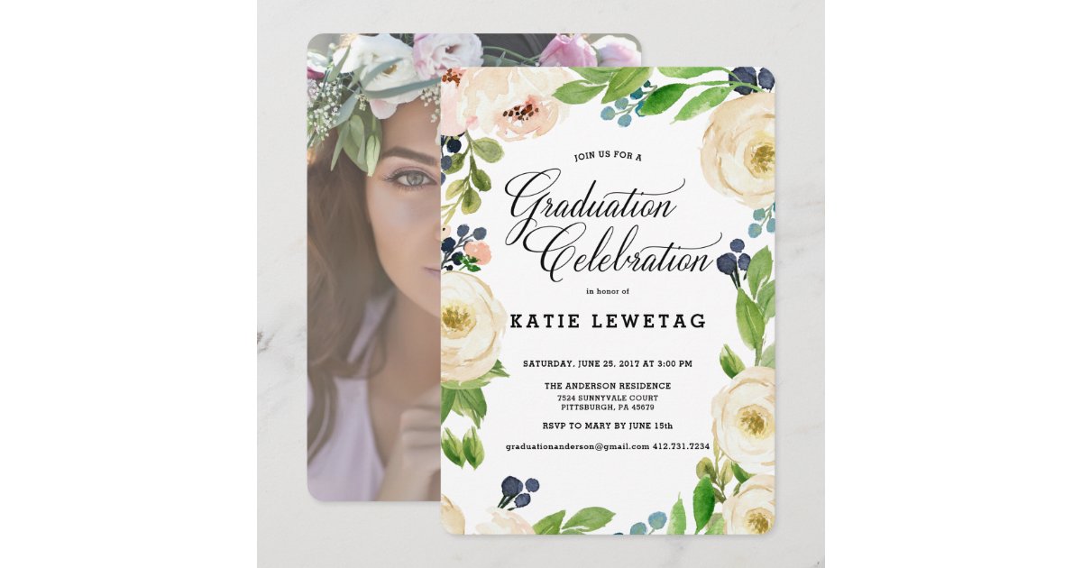 BOHO FLORAL GRADUATION PARTY INVITATION | Zazzle