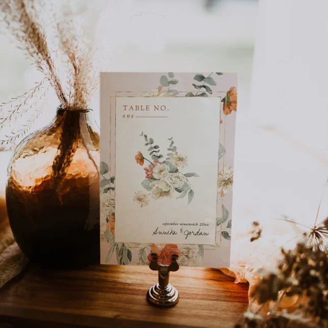 Boho Floral Greenery Botanical | Wedding Table Number | Zazzle