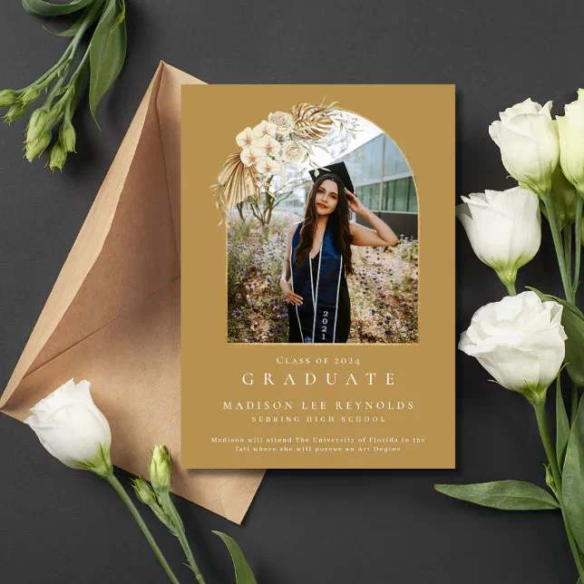Boho Floral High School Photo Graduation Invitation | Zazzle