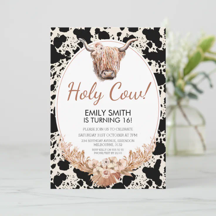 Boho Floral Highland Cow Birthday Invitation | Zazzle