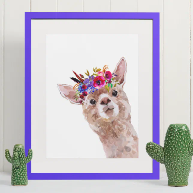 Boho Floral Llama Alpaca Nursery Child Poster | Zazzle