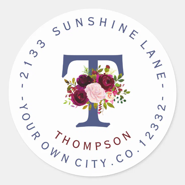 Boho Floral Monogram Circular Address Label | Zazzle
