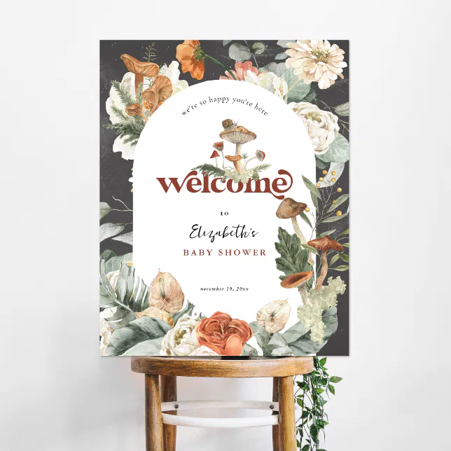 Boho Floral Mushroom | Baby Shower Welcome Sign | Zazzle
