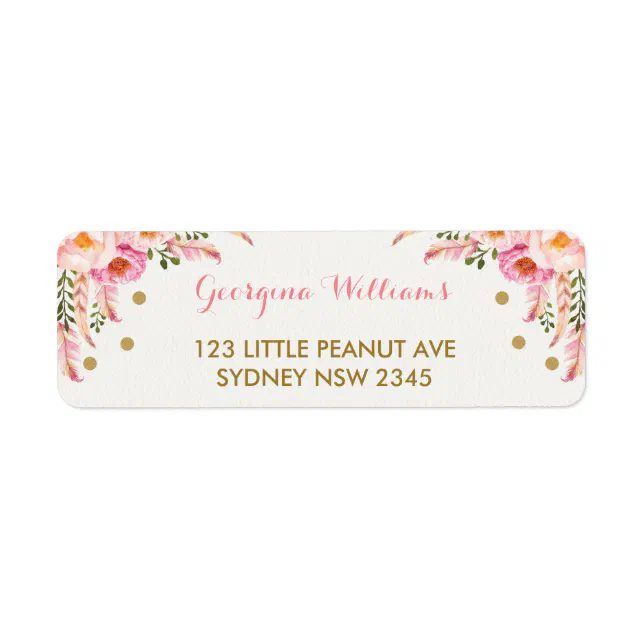 Boho Floral Pink Gold Baby Shower Address Label | Zazzle
