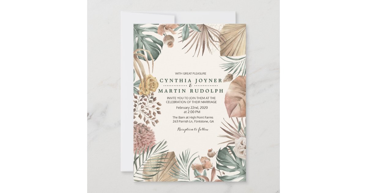 Boho Floral Plant Wedding Invitation | Zazzle
