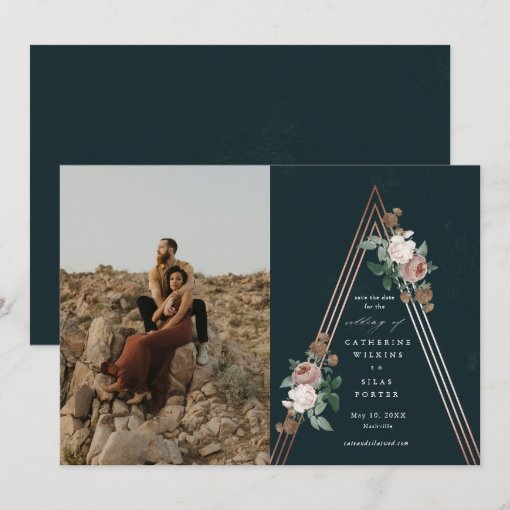 Boho floral pyramid wedding photo save the date invitation | Zazzle
