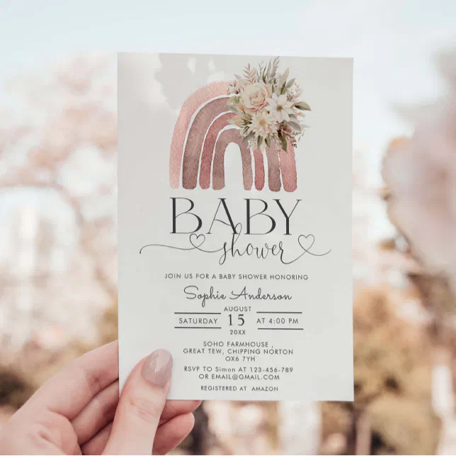 Boho Floral Rainbow Girl Baby Shower Invitation | Zazzle