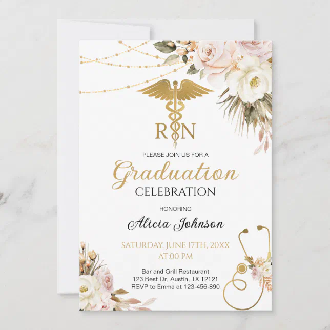Boho Floral RN Nursing School Graduation Invitation | Zazzle