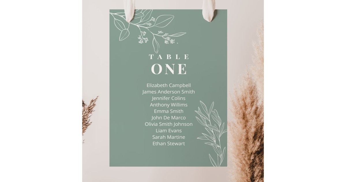 Boho Floral Sage Green Wedding Seating Charts Card | Zazzle