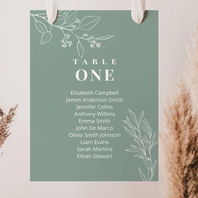Boho Floral Sage Green Wedding Seating Charts Card | Zazzle