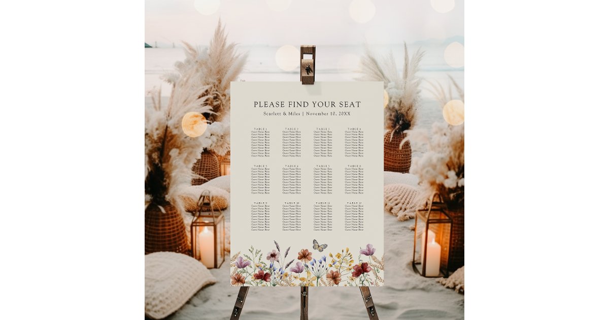 Boho Floral Seating Chart Foam Board | Zazzle
