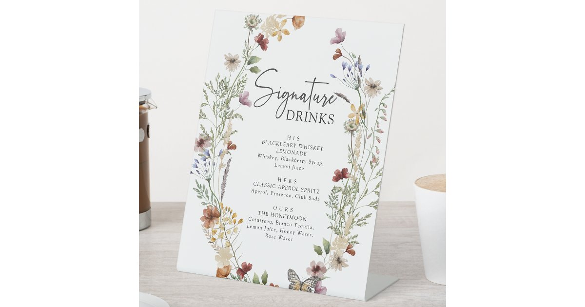 Boho Floral Signature Drinks Pedestal Sign | Zazzle