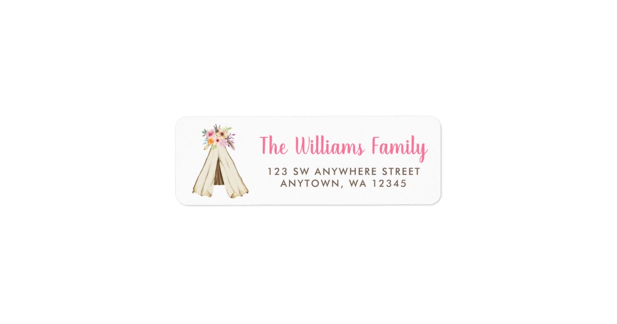 Boho Floral Tribal Teepee Return Address Label | Zazzle