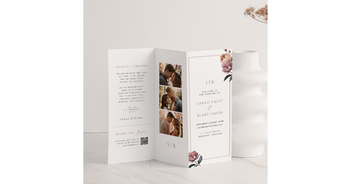 Boho Floral Trifold Wedding Program Paper Sheet | Zazzle