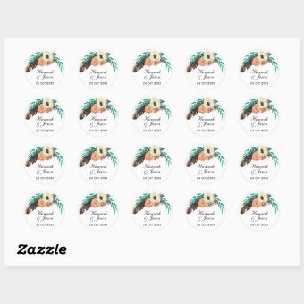 Boho Floral Watercolor Wedding Classic Round Sticker | Zazzle