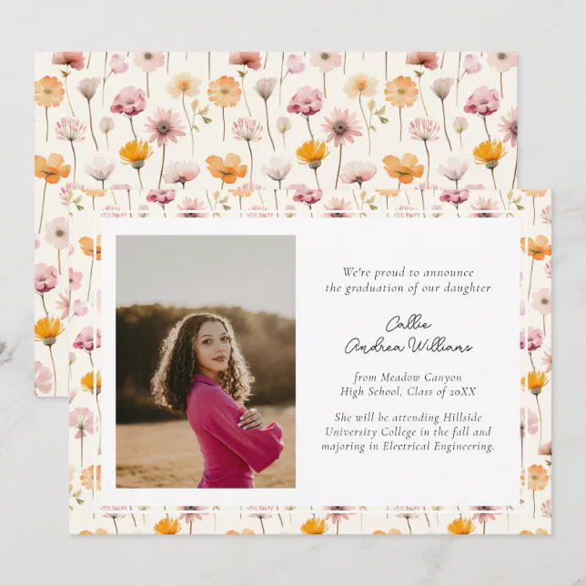Boho Floral Watercolor Wildflowers Graduation Announcement | Zazzle