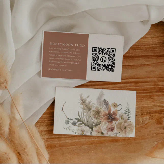 Boho Floral Wedding Honeymoon Fund QR Code Enclosure Card | Zazzle