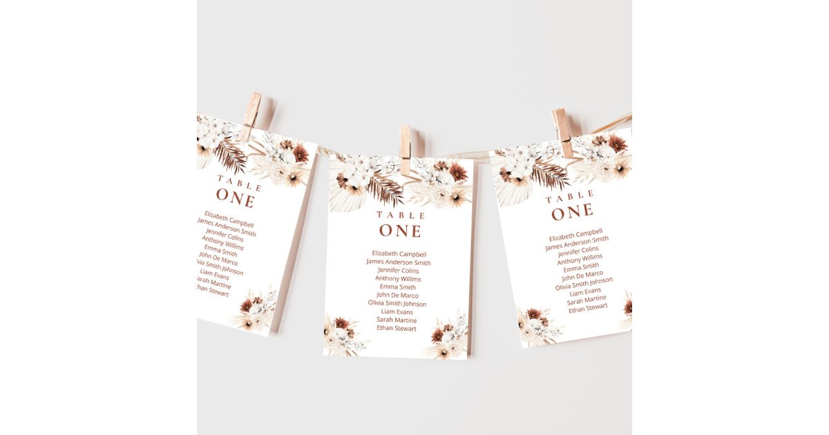 Boho Floral Wedding seating charts card | Zazzle