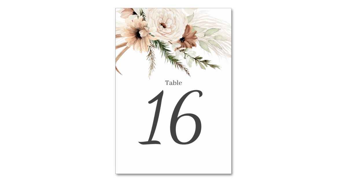 Boho Floral Wedding Table Numbers | Zazzle