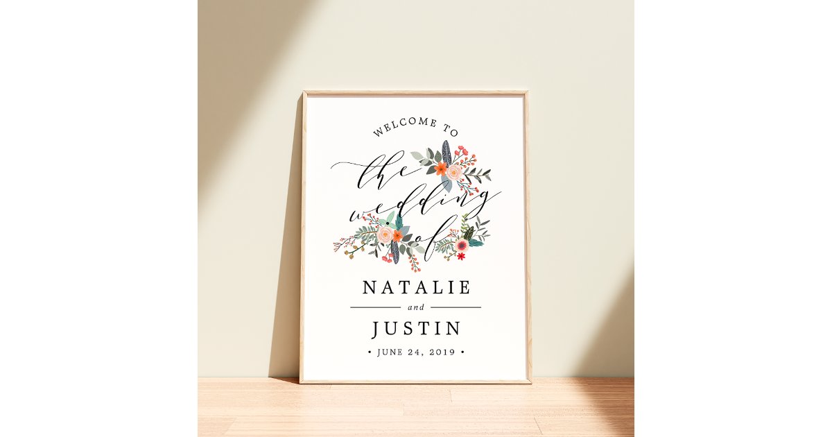 Boho Floral Wedding Welcome Sign | Zazzle