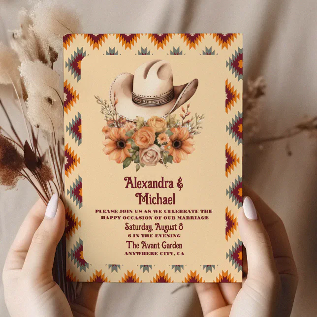 Boho Floral Western Wedding Invitation | Zazzle
