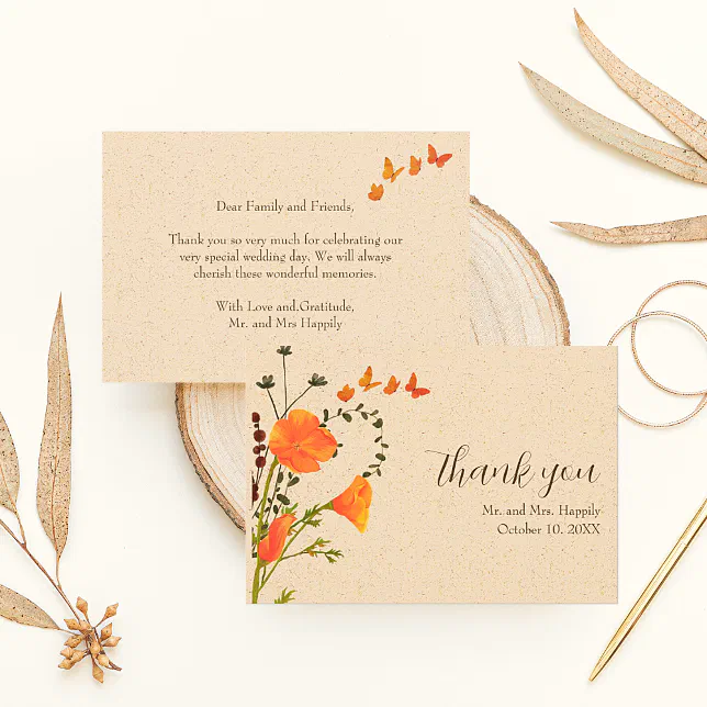 Boho Floral Wildflowers Wedding Thank You Cards | Zazzle