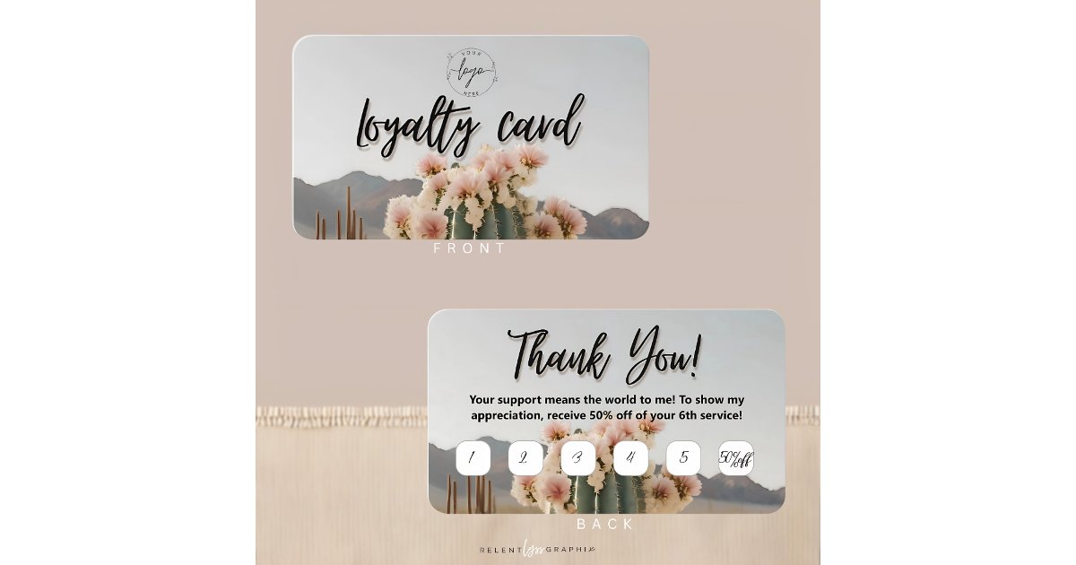 Boho | Flower Cactus | Aesthetic | Loyalty Card | Zazzle