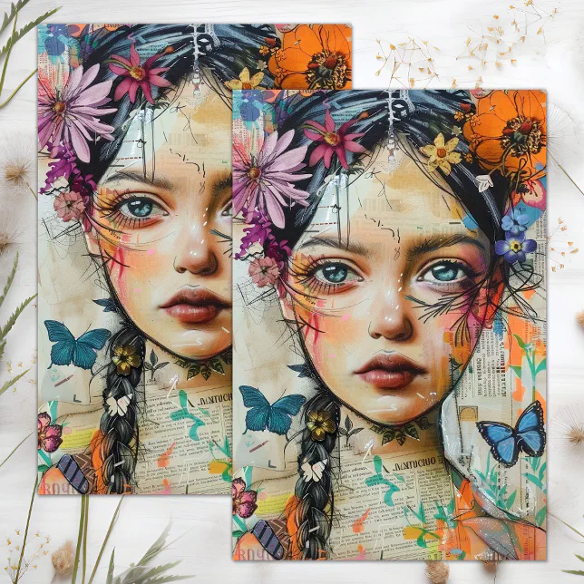 BOHO FLOWER GIRL DECOUPAGE TISSUE PAPER | Zazzle