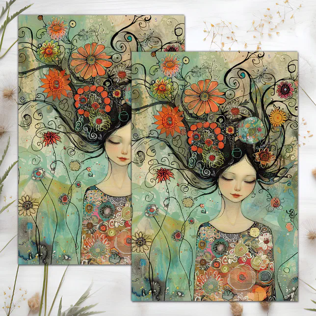 BOHO FLOWER GIRL DECOUPAGE TISSUE PAPER | Zazzle