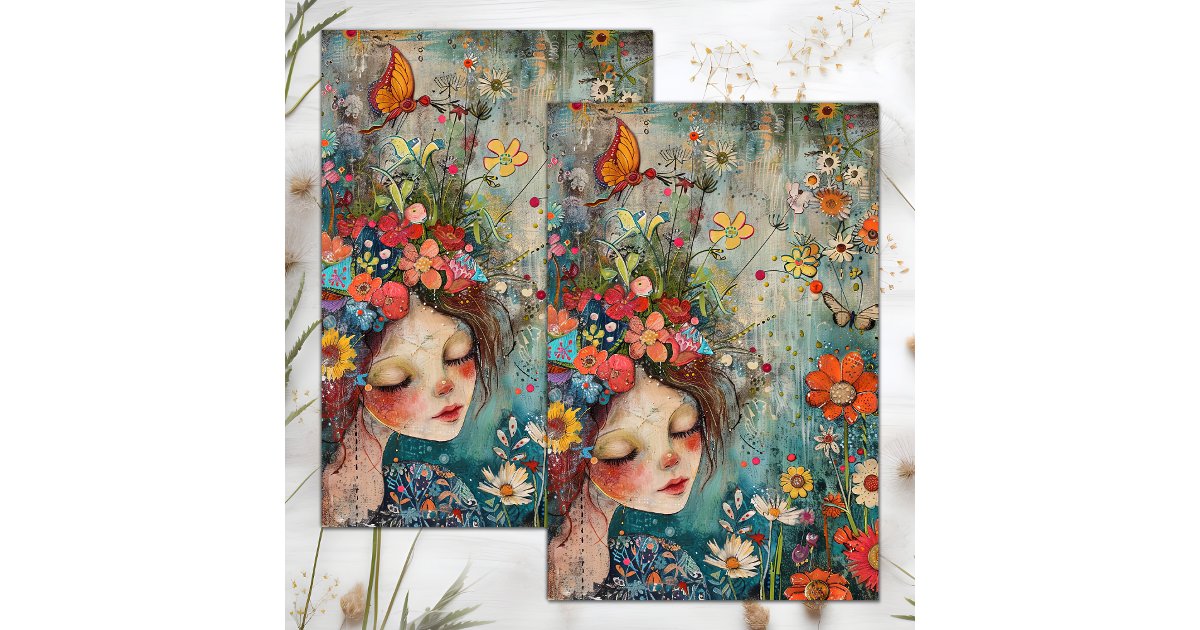 BOHO FLOWER GIRL DECOUPAGE TISSUE PAPER | Zazzle