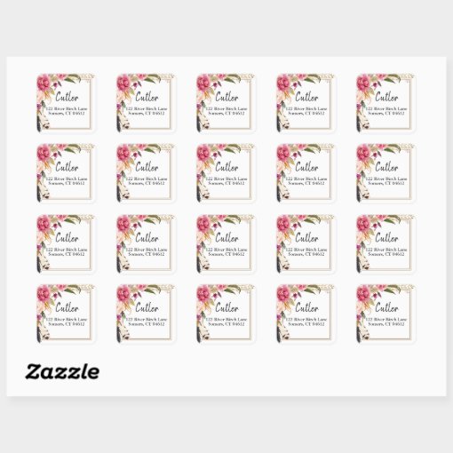 Boho Flowers and Feathers Rustic Address Label | Zazzle