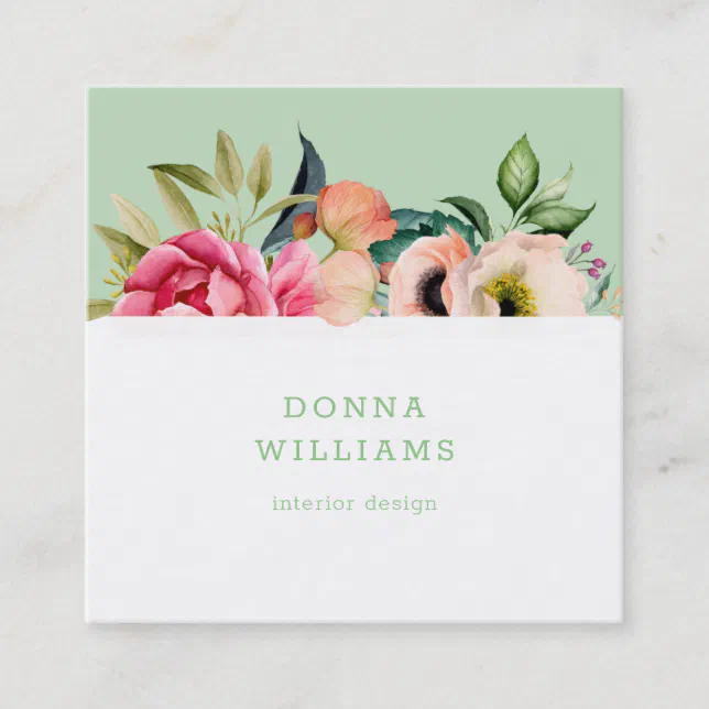 Boho flowers border bouquet square business card | Zazzle