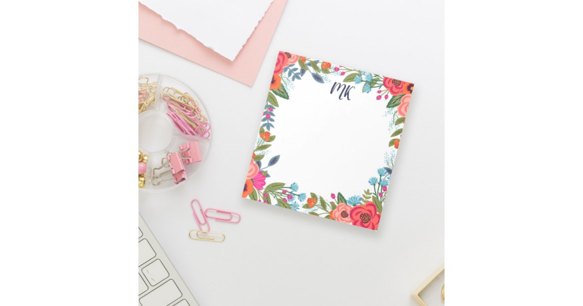 Boho Flowers Monogrammed Notepad | Zazzle