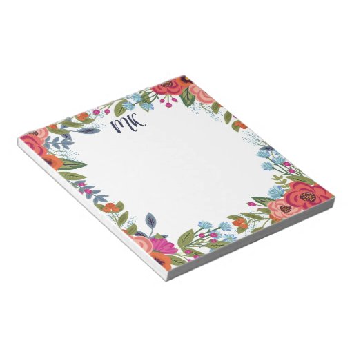 Boho Flowers Monogrammed Notepad | Zazzle