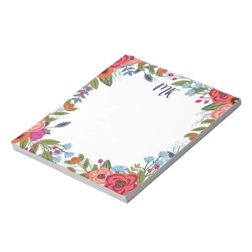 Boho Flowers Monogrammed Notepad | Zazzle