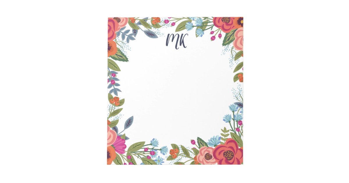 Boho Flowers Monogrammed Notepad | Zazzle