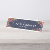 Boho Flowers - Navy Blue - Monogram Desk Name Plate | Zazzle