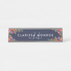 Boho Flowers - Navy Blue - Monogram Desk Name Plate | Zazzle