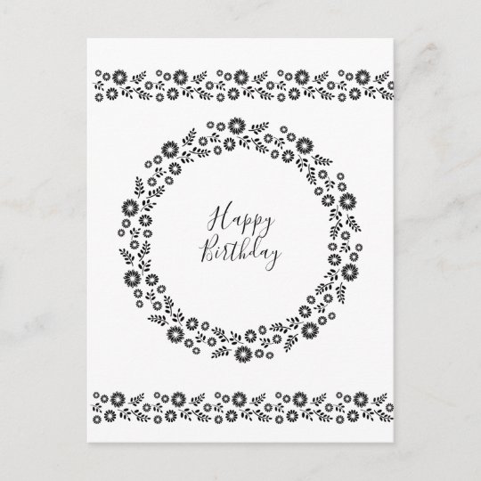 Boho flowers Wreath Black and White greetings Postcard | Zazzle.com