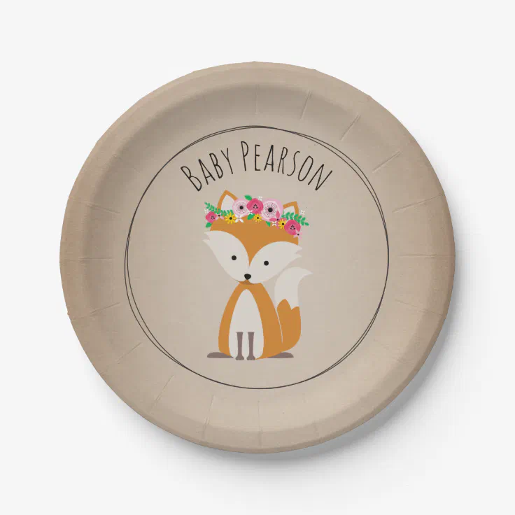 Boho Fox Cardstock Inspired Custom Baby Shower Paper Plates | Zazzle