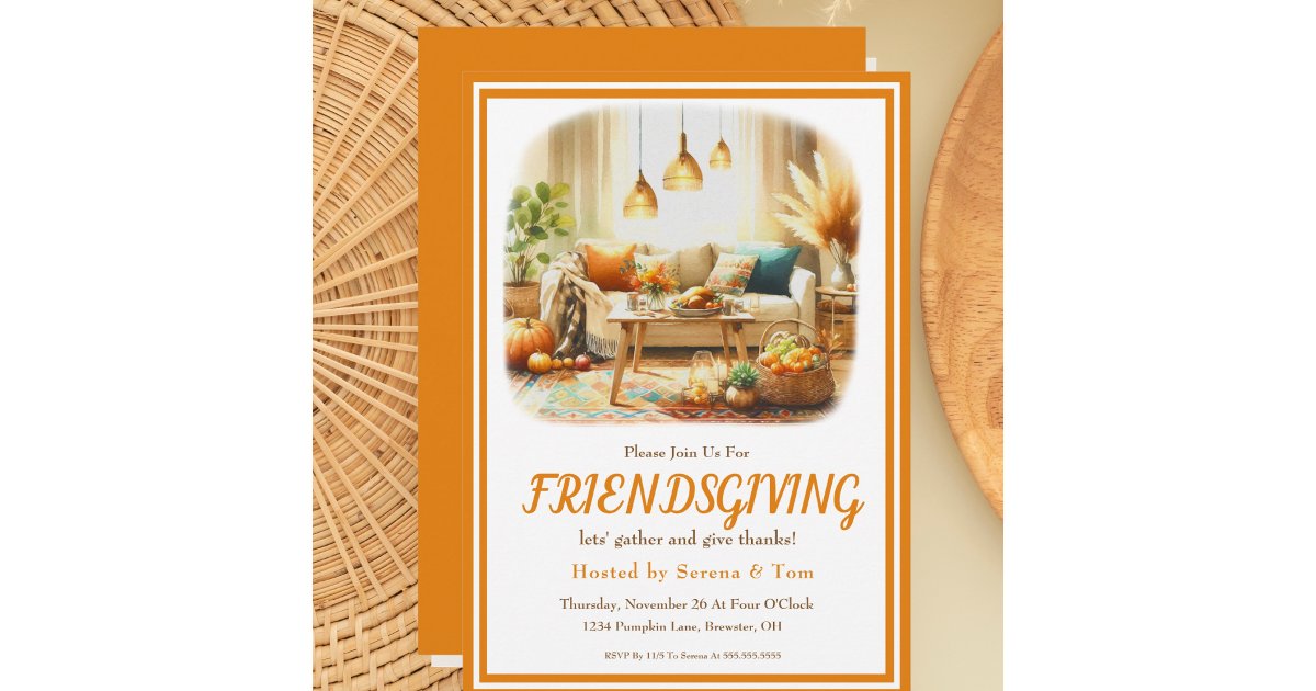 Boho Friendsgiving Thanksgiving Living Room Invitation | Zazzle