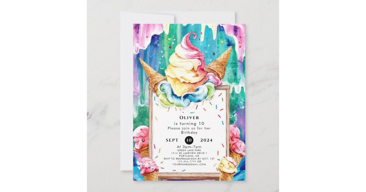Boho Fun Magic Ice Cream Birthday Invitation | Zazzle