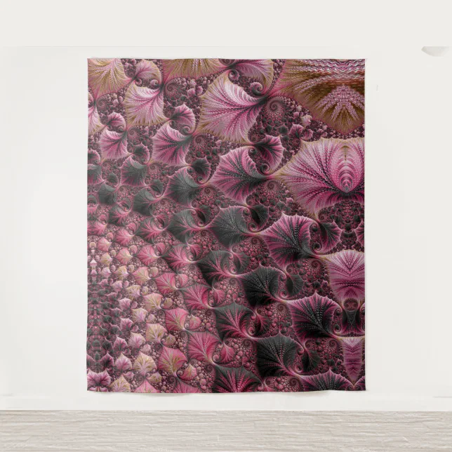 Boho Funky Eclectic Pink Black Abstract Fractal Tapestry | Zazzle