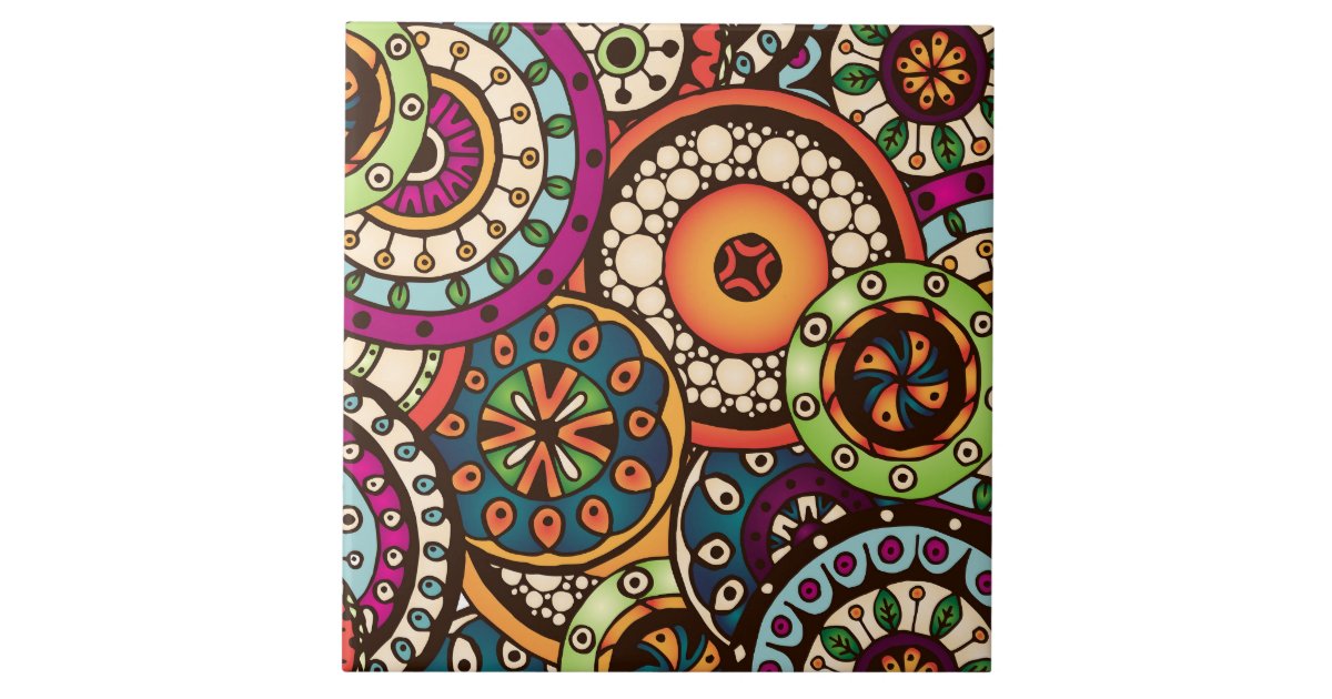 Boho Funky Trendy Retro Abstract Pattern Ceramic Tile | Zazzle
