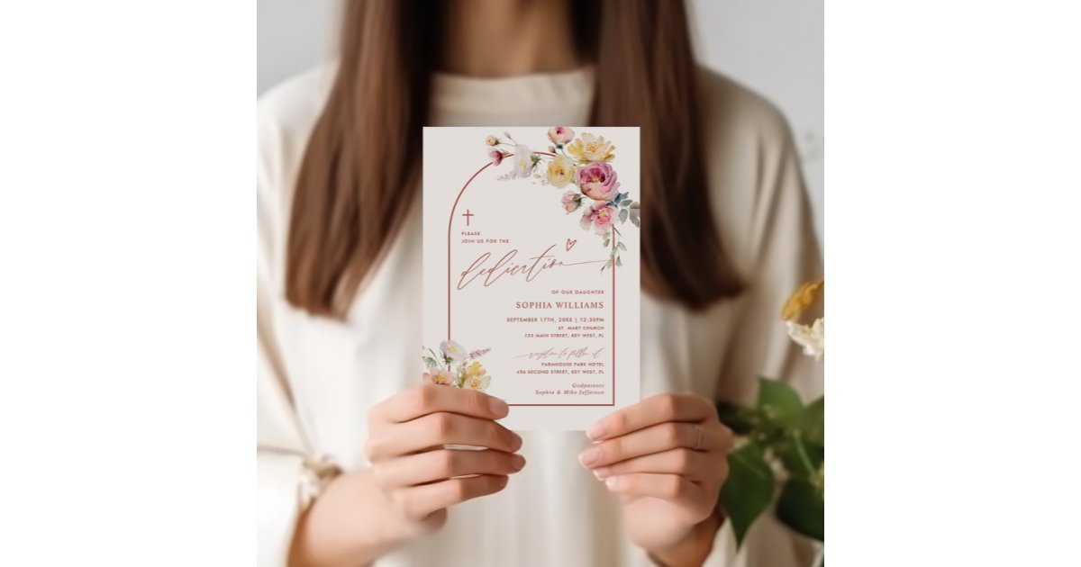 Boho Garden Rose Flowers Dedication Invitation | Zazzle