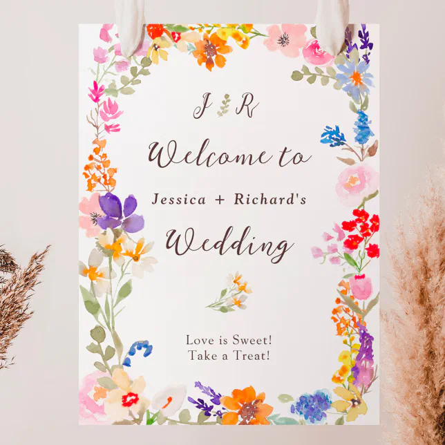 Boho garden summer floral initials wedding welcome poster | Zazzle