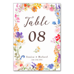 Boho garden summer floral wildflowers wedding table number | Zazzle