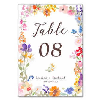 Boho garden summer floral wildflowers wedding table number | Zazzle