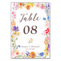 Boho garden summer floral wildflowers wedding table number | Zazzle