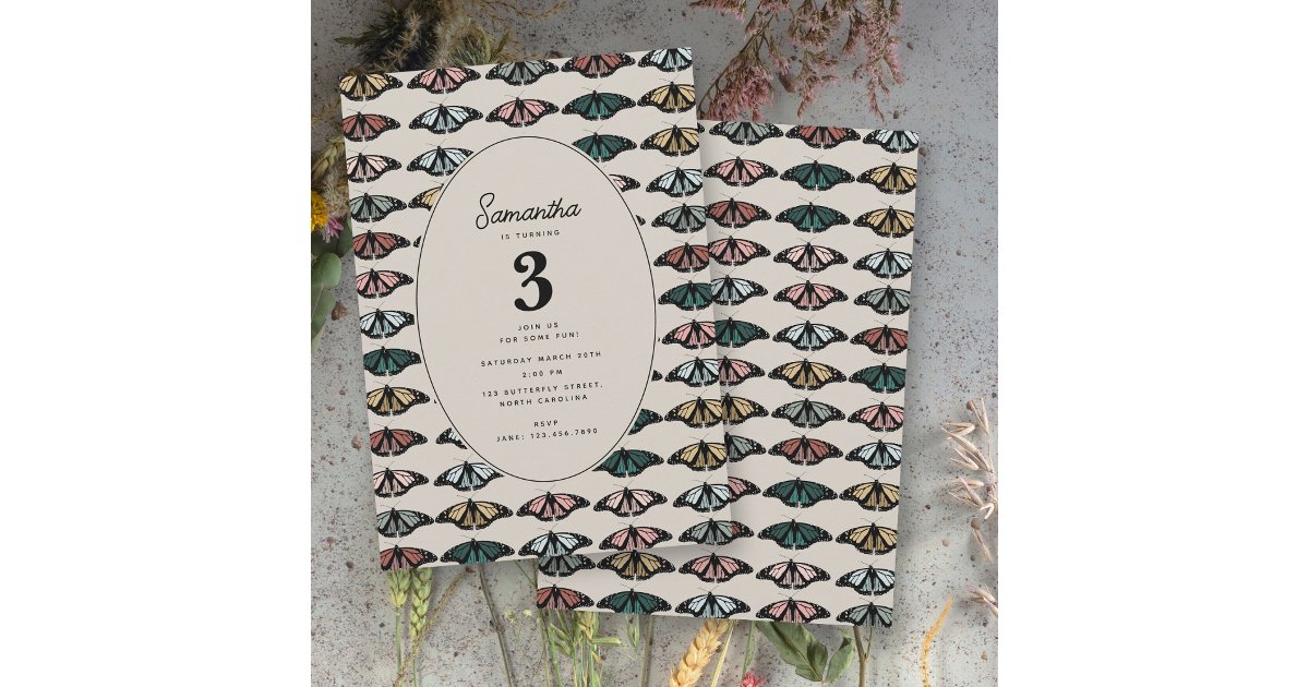 Boho Gender Neutral Butterflies Birthday Party Invitation | Zazzle